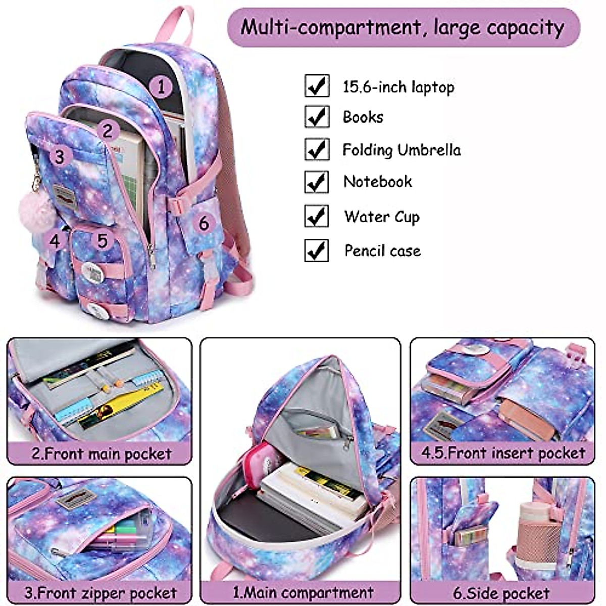 Makukke Backpack for Girls Boy, 15.6 Inch Laptop School Bag Elementary College Bookbag Anti Theft Daypack for Women Students (Grey)