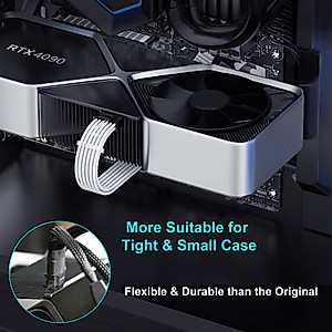 Bangfun 16Pin RTX 4070Ti GPU Power Adapter Cable, PCI-e 5.0 16Pin(12+4) to 2x8Pin Male to Female 12VHPWR Extension Cable Design for Geforce RTX 4070 Super 4070Ti 5070 5080-13 Inch White