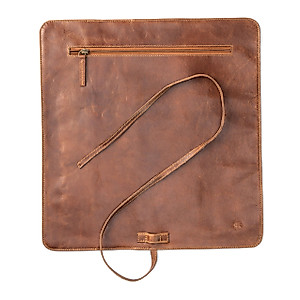 Angus Stoke premium leather Knife Roll Bag - Storage and Protection for Chef Knives, 7 Slots and 1 Zipper Pocket, genuine Buffalo Leather Case Nils (Mahogany)