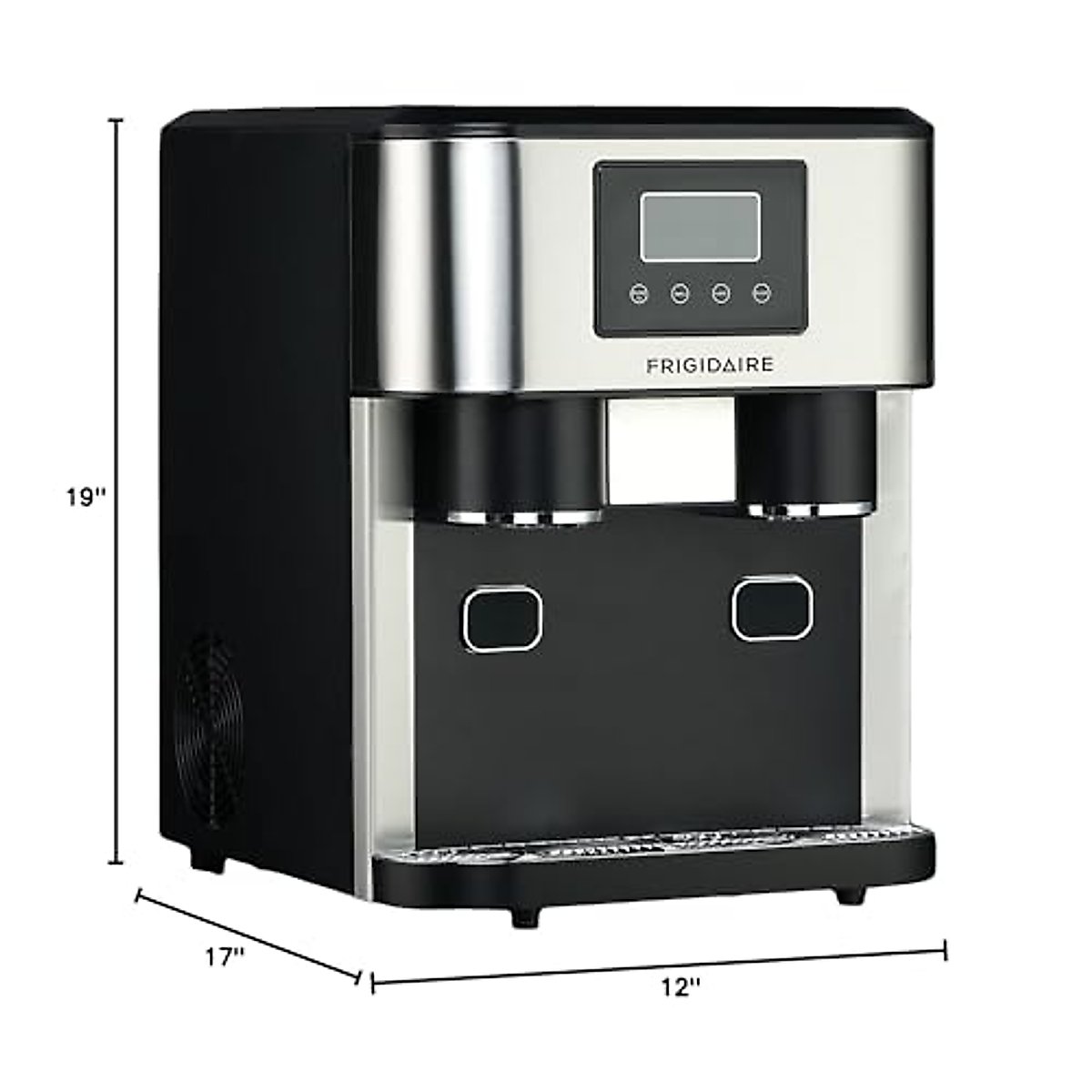 Frigidaire EFIC245-SS EFIC245 3-in-1 Countertop Crunchy Chewable Nugget Style Dual Ice Crusher and Cube Maker, Makes 33 Pounds in 24 Hours, 2 Sizes, with Water Dispenser and Line-in, Stainless Steel