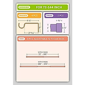 Ivilon Drapery Window Curtain Rod - End Cap Style Design 1 Inch Pole. 72 to 144 Inch Color Warm Gold