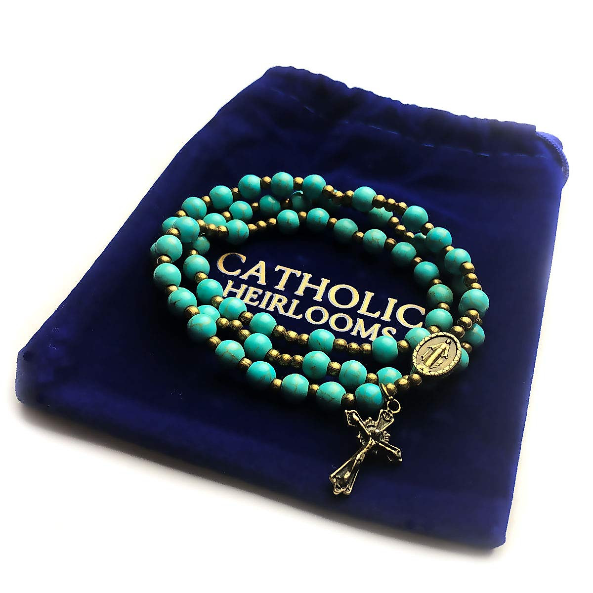 Turquoise Stone Catholic Rosary Bracelet for Women with Miraculous Medal Charm - Catholic Gifts - Rosarios Catolicos