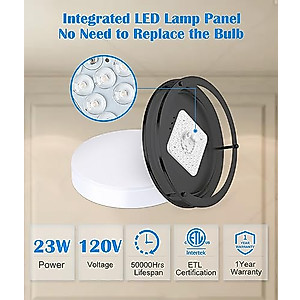 2 Pack Black Ceiling Light, 13 Inch Flush Mount LED Ceiling Light, Kids Bedroom Lighting with 5CCT(2700K/3000K/3500K/4000K/5000K Adjustable), 23W, CRI80 Eye Caring Illumination, ETL Listed