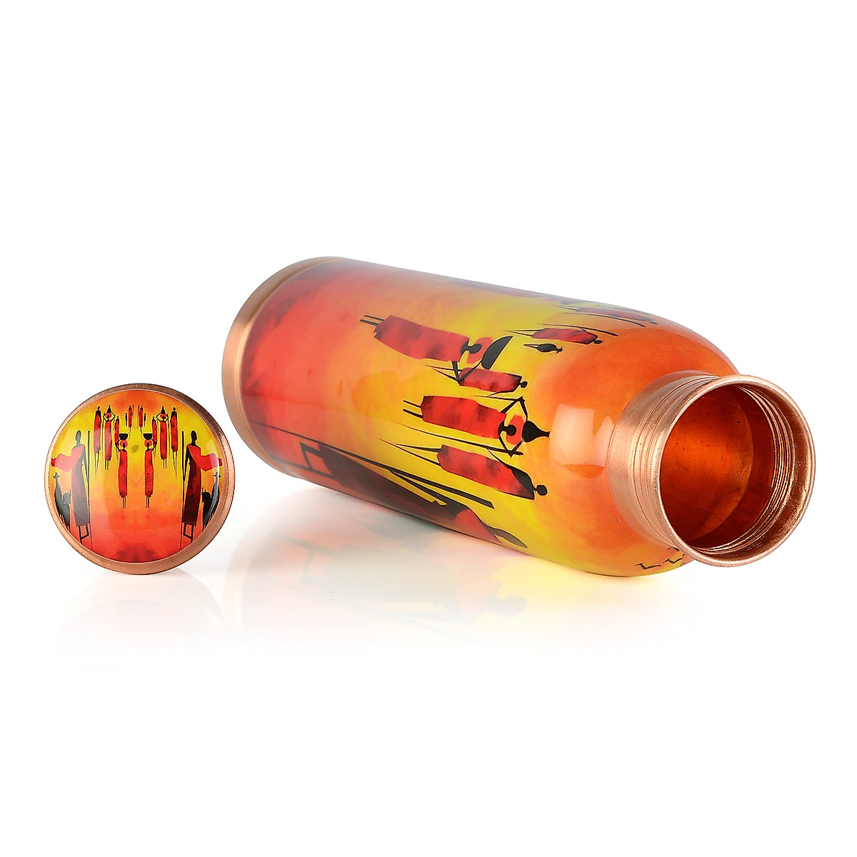 PRURA Pure Printed Copper Water Bottle - Leak Proof Ayurvedic Drinkware Copper Vessel for Sports, Gym, Outdoors, Yoga, Health Benefits (30 oz)