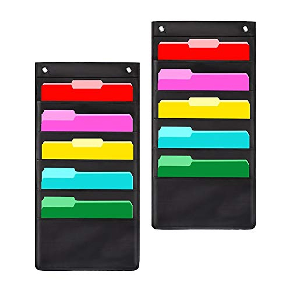 JiatuA Storage Pocket Chart, 5 Pockets Hanging Wall File Organizer with 4 Hooks, Hanging Pocket Chart - Hanging Storage Organizer for School, Home or Office Wall Pocket Chart, Black, 2 Pack