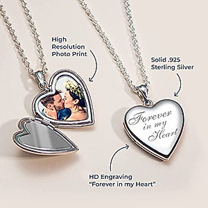 Picturesongold.com Forever in My Heart Locket Necklace - Custom Necklaces for Women Personalized & Engraved Picture Locket Necklace with 18” Chain Necklace Yellow Gold Filled (Sterling Silver, Locket Only)