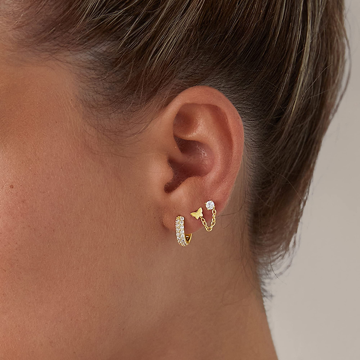 PAVOI 14K Gold Plated 925 Sterling Silver Post Pair of Flat Back Stud Earrings for Women | Butterfly Cartilage Helix Piercing