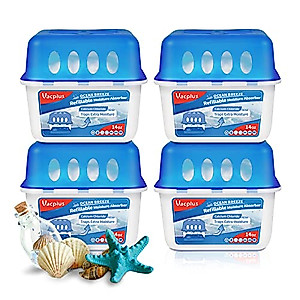 Vacplus Moisture Absorbers, Reusable Dehumidifiers for Closet, Moisture Absorbers for Rooms with Visible Dehumidification, Humidity Absorber Boxes & Odor Removers, 14OZ, 4 Pack (Ocean Breeze Scent)