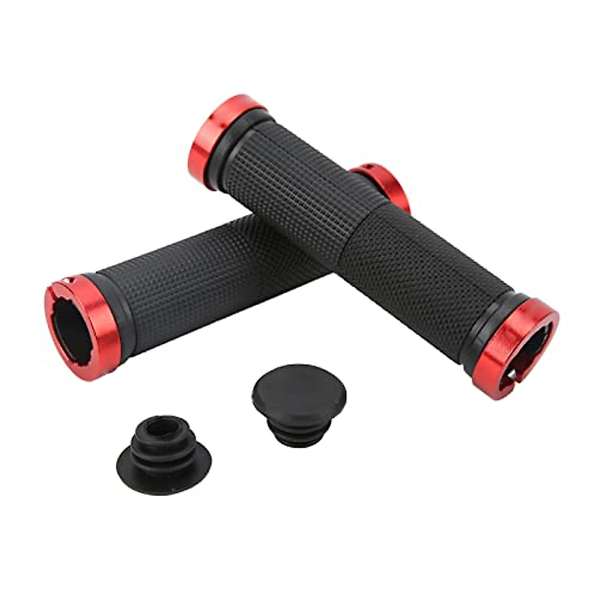 Mountain Bike Handle Bar Cover, Dustproof Bicycle Rubber Handle Bar Grips Aluminum Lock Loop Waterproof for Bike(red)
