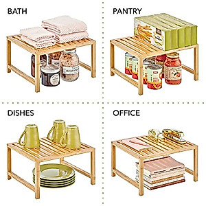 mDesign Wooden Stackable Storage Shelf - Food and Kitchen Organizer for Cabinet, Pantry Shelves, Countertop, Cabinet - Echo Collection - 2 Pack - Natural Bamboo