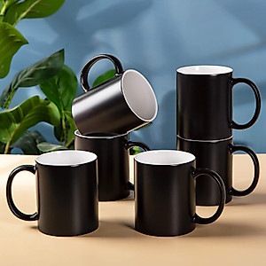 Cutiset 11 Ounce Color Changing Ceramic Mug,Sublimation Mugs,Black and White Ceramic Mug, Magic Mug Heat Sensitive Coffee Mugs Heat Changing Mugs,DIY Cups,Tazas Magicas Para Sublimacion Set of 6