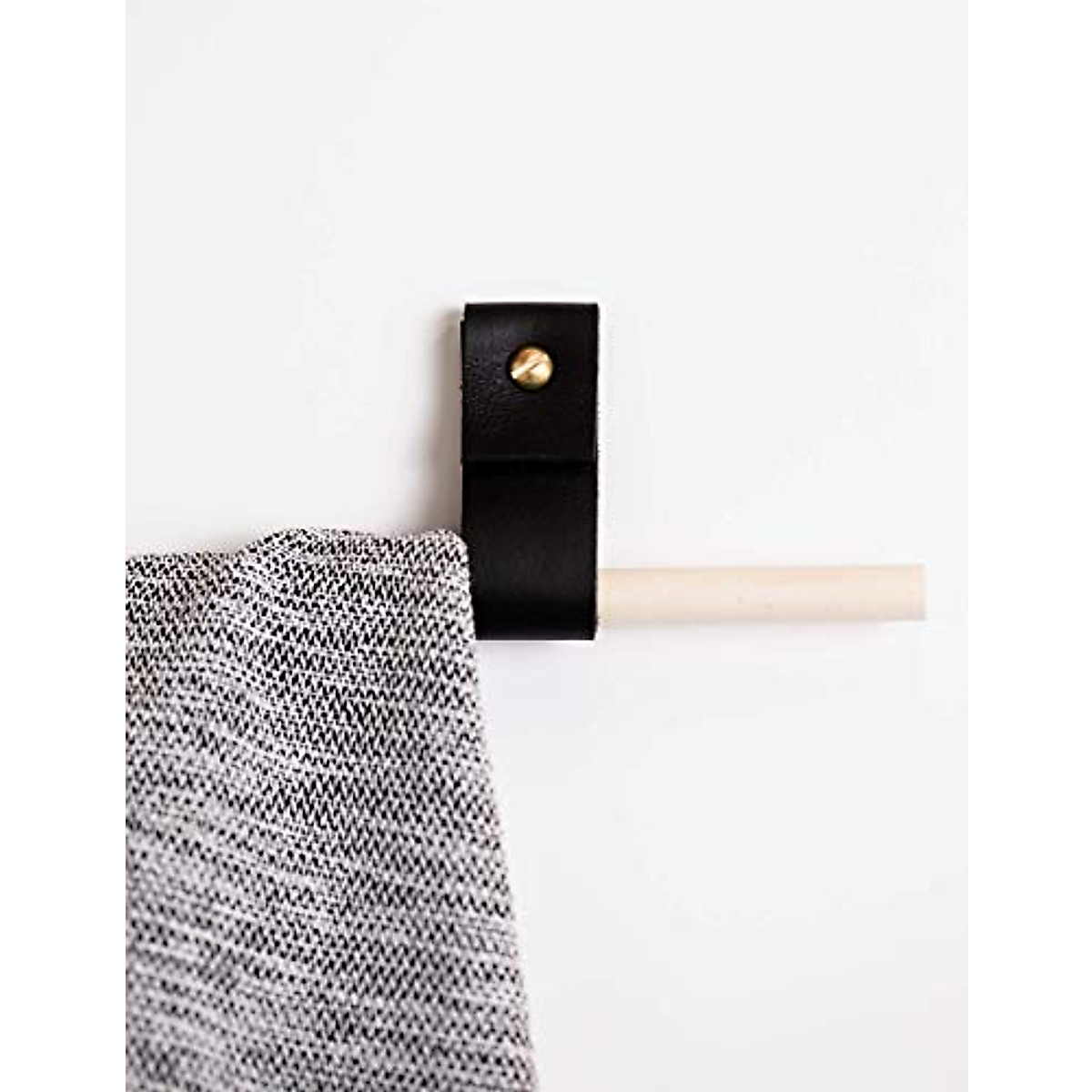 KEYAIIRA - Small Black Leather Wall Hook, wall hanging strap towel hook for wall leather loop strap for scarf storage boat paddle holder minimal towel bar rack storage