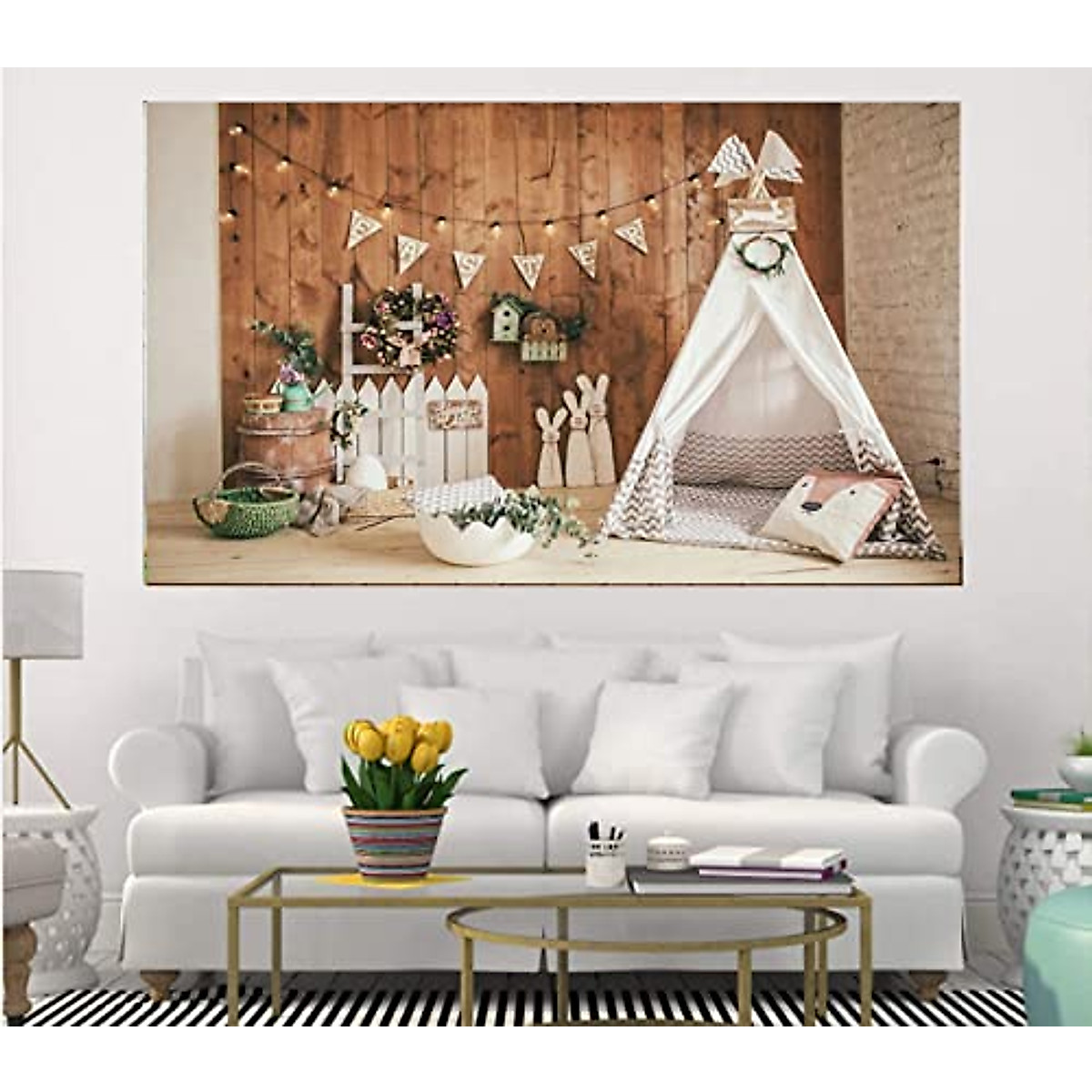 Easter Backdrop Interior Spring Tent Eggs Photography Background for Kids Newborn Baby Decor Banner Portrait Photo Booth Props Vinyl (7ft×5ft)