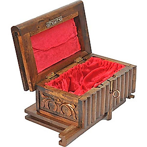 Tubibu Walnut Treasure Within Puzzle Secret Magic Box Hand Made Unique Jewelry Box with Hidden Key 10"x6"x5" (25cmx15cmx12cm)