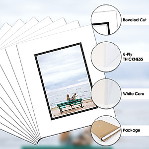 Golden State Art, White Over Black Double Mat - Bevel Cut, Acid Free, 8-Ply Thickness, Signature Friendly - Great for Photos, Pictures, Events, Frames, Prints - 8x10 for 5x7, 10-Pack