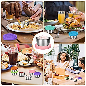 Oalushf Salad Dressing Container To Go, 1.6oz Reusable Sauce Containers with Leakproof Silicone Lids, 6Pcs Stainless Steel Condiment Cup for School Bento Lunch Box(pattern)