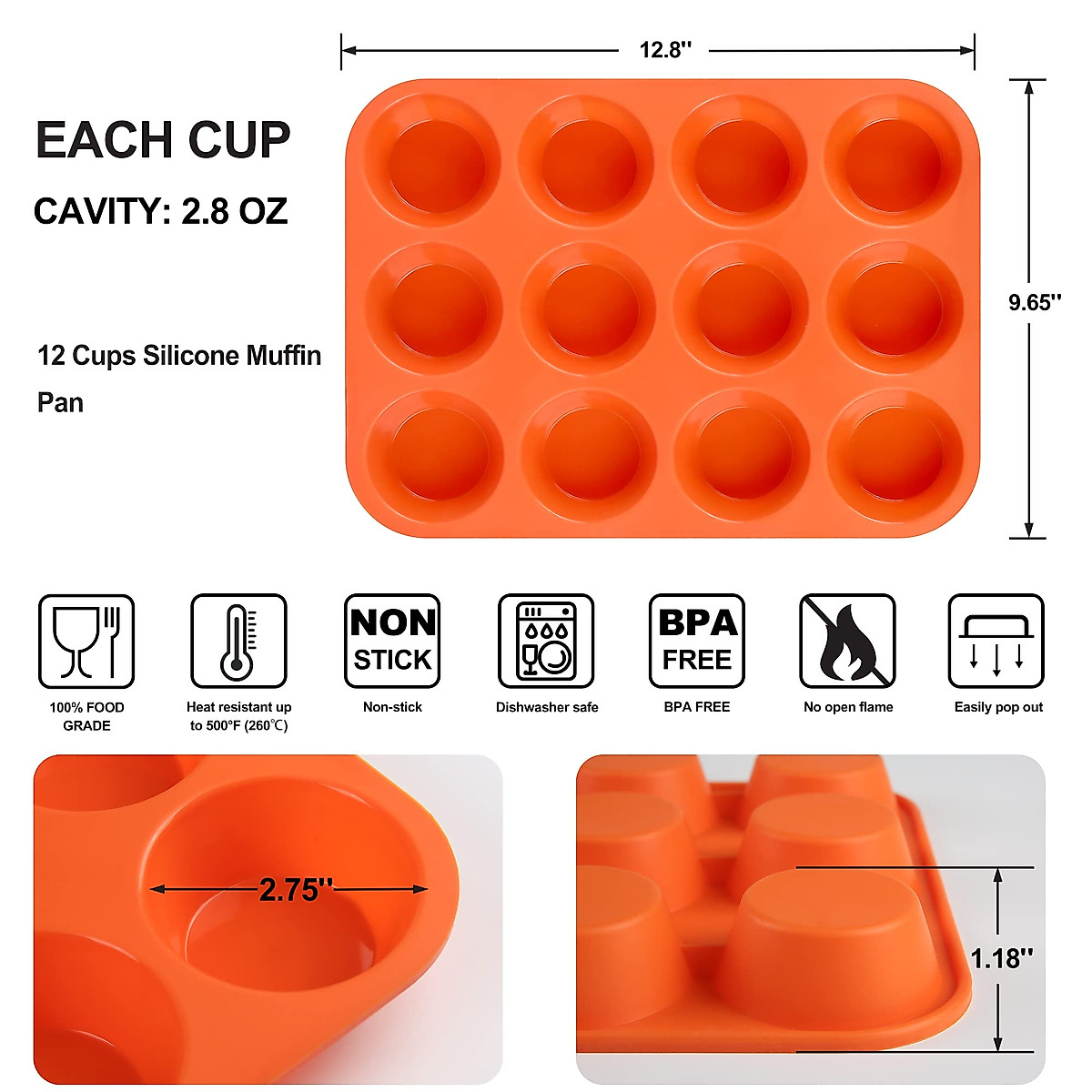 MMMAT Silicone Muffin Pan - Best German Silicone - 12 Cups Silicone Cupcake Pan - Non-Stick Silicone Baking Pan, Food Grade, BPA Free, Dishwasher Safe - Perfect for Egg Muffin, Corn Bread, Cupcakes