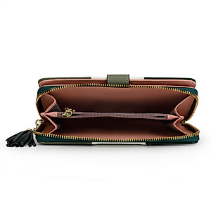 RFID Wallets for Women with Multiple Card Slots and Cellphone Compartment, Womens Wallet (green/white/green)