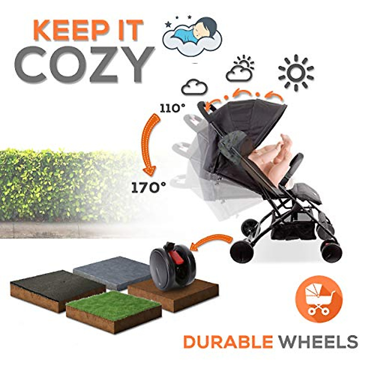 Portable Folding Lightweight Baby Stroller - Smallest Foldable Compact Stroller Airplane Travel, Compact Storage, 5-Point Safety, Easy 1 Hand Fold, Canopy Sun Shade, Storage Bag - Jovial JPC20BK