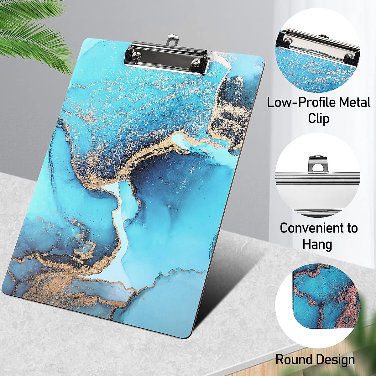 6 Pieces Cute Clipboard Nurse Clipboard A4 Letter Size Wooden Clipboards Marble Clip Board Office Clipboards with Low Profile Clip for Office Women Man Standard Size 9 x 12.5 Inch