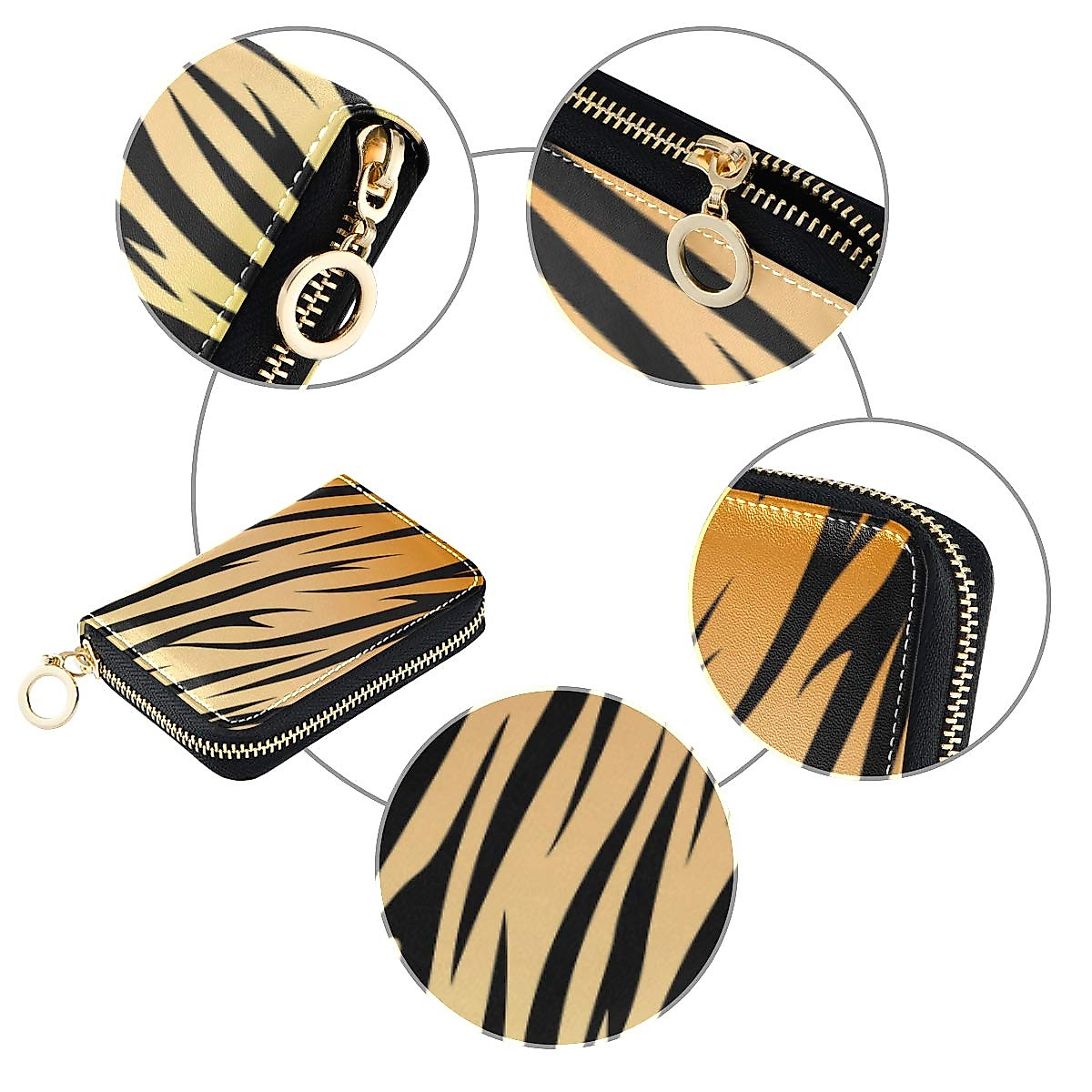 Slim Minimalist Soft Leather Mini Case Holder Organizer Wallet for Women Men Tiger Print Animal