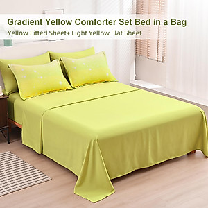 Drucon Girls Comforter Set Twin, 6 Pieces Bed in a Bag Gradient Yellow Comforter Soft Microfiber Bedding Set Twin Size(1 Comforter, 1 Flat Sheet, 1 Fitted Sheet, 1 Pillow sham, 2 Pillowcases)