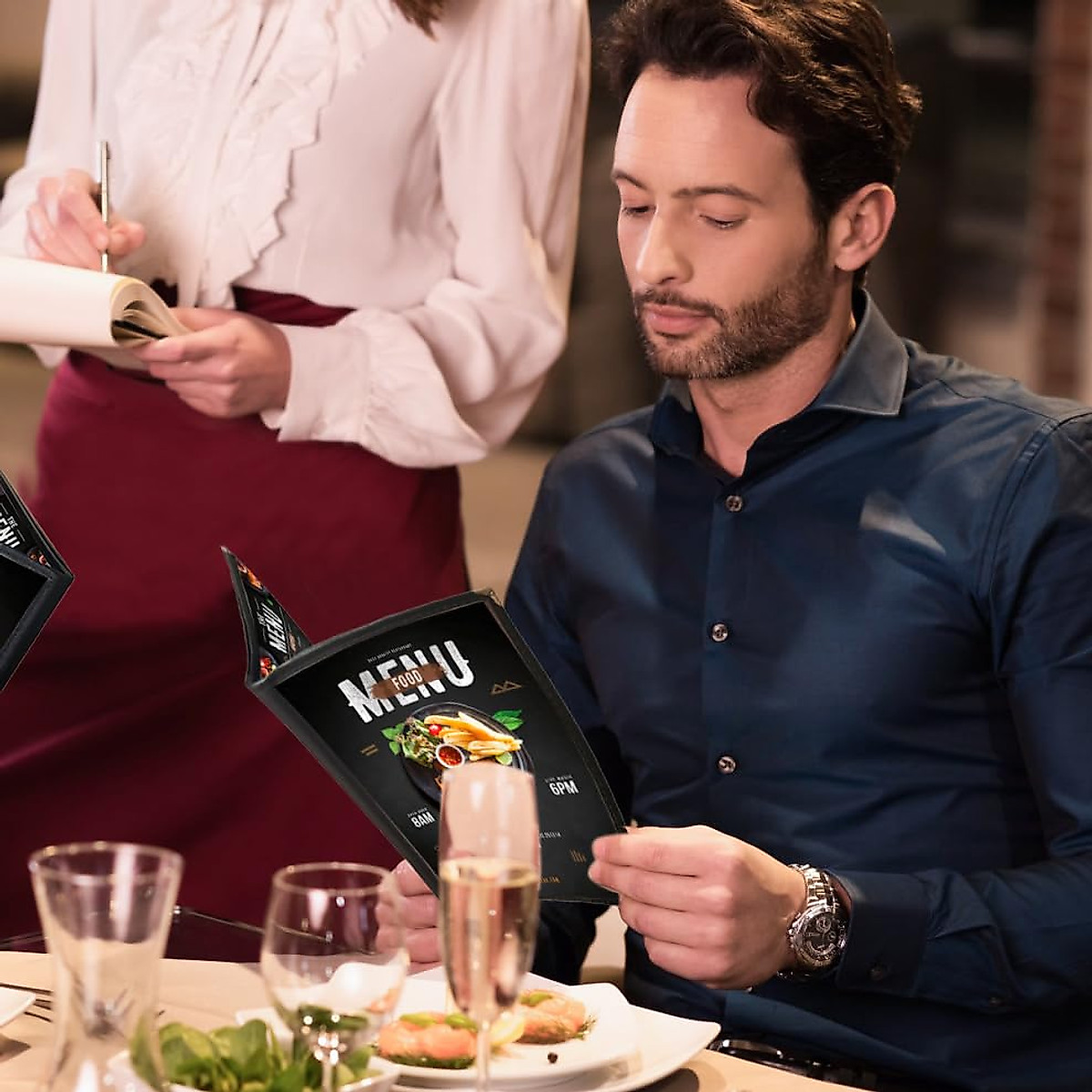 Menu Covers 8.5 x 11 Inch Restaurant Menu-Holder - 2PCS 4 Page 8 View Transparent Menu Sleeve,Fits A4 Size Paper for Restaurant Menu Home Shool Office Daily (Black)