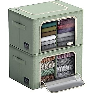 Sorbus Storage Bins with Divided Interior - Large Stackable & Foldable Organizer Containers with Metal Frame, Oxford Fabric, Large Window & Carry Handles - Organization for Bedroom, Linens, Clothes & More