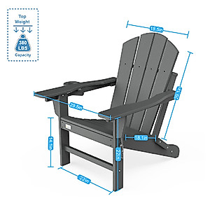 Mdeam Folding Adirondack Chair Set of 4, Adjustable Backrest, Fire Pit Chairs with Cup Holder, HDPE All Weather for Patio Lawn Deck Campfire Garden Outdoor, Grey