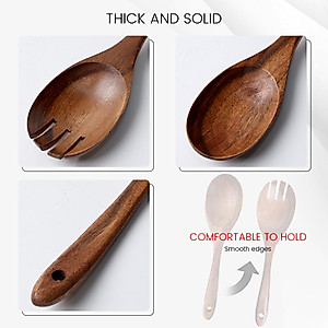 LOVEINUSA Salad Servers, 10.7in Wood Salad Tongs Salad Serving Set Salad Serving Tossing Utensils for Mixing, Tossing and Cooking