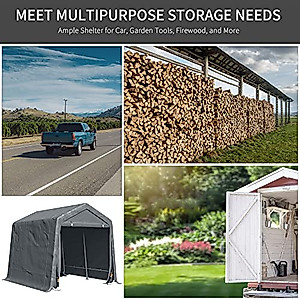 Outsunny 8' x 7' Garden Storage Tent, Heavy Duty Bike Shed, Patio Storage Shelter w/Metal Frame and Double Zipper Doors, Dark Grey