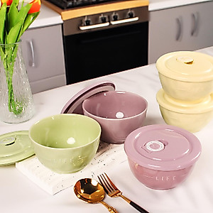 LIUYWYHCF Ceramic Storage Food Containers with Lids (12 Pieces Total) Set of 6, Ceramic Meal Prep Containers, Airtight lunch Containers with Lids - Microwave and Freezer Safe, Round