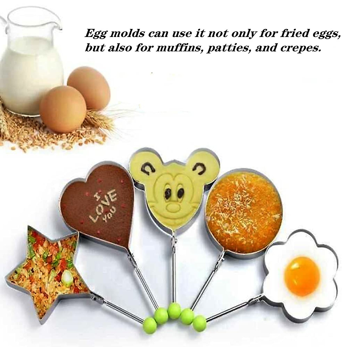 Fried Egg Mold Ring Set of 10 - Stainless Steel Non-Stick Egg Shaper Ring