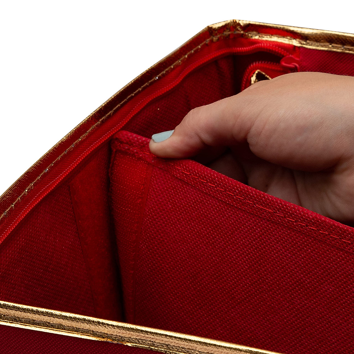 Simplify Gift Bag Organizer | Dimensions: 10.5"x 16"x 16" | Stores Gift Bags | Ribbon | Tissue Paper | Gift Cards | Large Reinforced Handles | Red | Holiday Storage | Collapsible