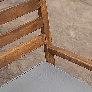 Walker Edison Villa Modern Acacia Wood Patio Chair and Ottoman Set with Cushions, 35 Inch, Brown