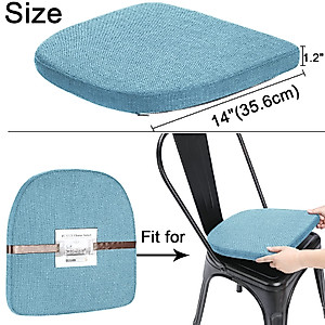 BUYUE Natural Linen 14x14 Magnetic Cushion for Metal Chair 1 Piece, Enhanced Anti-Slip Seat Pad for Dining Kitchen Café Stackable Chair (U-Shape, Light Blue, 1 Count)