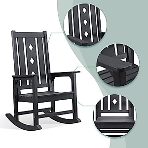 EFURDEN Rocking Chair Set of 2, Weather Resistant Patio Rocker for Adults, Smooth Rocking Chair Indoor and Outdoor,350lbs Load (Black)