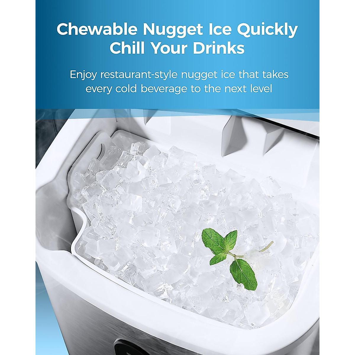 Nugget Ice Maker Countertop, 33 lbs in 24 Hours, Self-Cleaning Sonic Portable, Soft Chewable Pebble Ice in 5 Mins Home/Kitchen/Office,Like-New