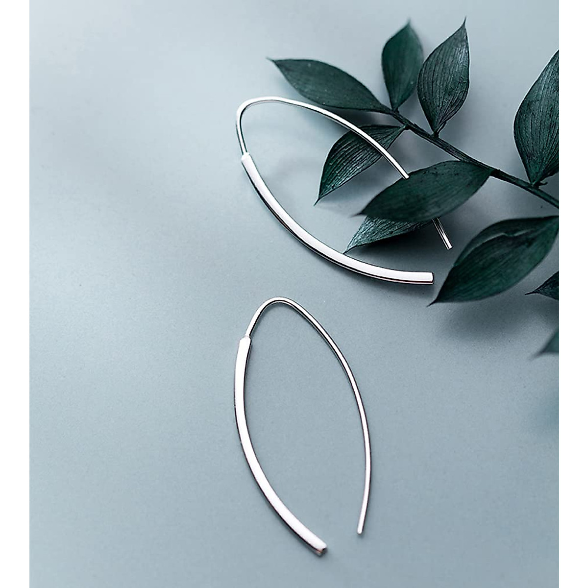 SLUYNZ 925 Sterling Silver Bar Dangle Earrings for Women Dangle Earrings Wire Threader Earrings Open Hoop Earrings (A-Silver)