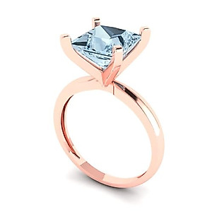 Clara Pucci 3.0 ct Princess Cut Solitaire Natural Swiss Blue Topaz gemstone Bridal Designer Anniversary Engagement Ring 14k Rose Gold 3.5
