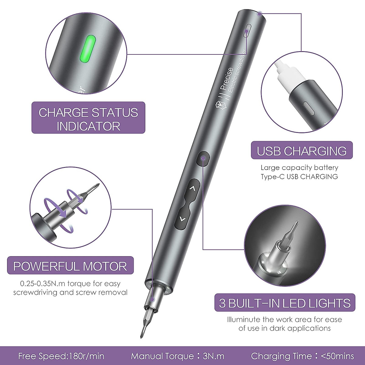 ORIA Mini Electric Screwdriver Set, 28 in 1 Cordless Precision Screwdriver Kit with 24 Bits, Rechargeable Repair Tools Kit with LED Lights for Smartphones,Toys, PC, Watch, Laptops