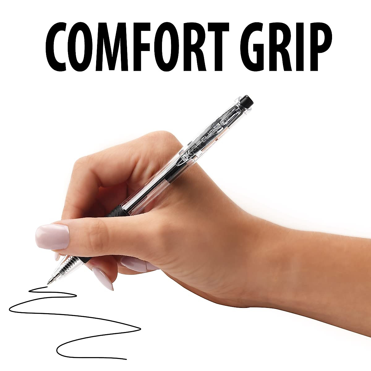 Inc. ClipClicks Retractable Ballpoint Pens - Bulk 1.0-mm Medium-Point Pen Set With Comfort Grip for School, Office, Writing, and Journaling, 50 Count, Black