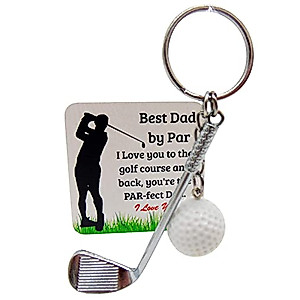 Westmon Works Golf Club Keychain Best Dad by Par Metal Key Ring for Golfer Daddy with Card for His Birthday orFathers Day