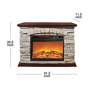 Lifesmart Large Square Infrared Faux Stone Fireplace, Fake Fireplace Heater with Mantel and Adjustable Settings for Living Room, Bedroom