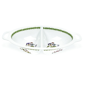 Portmeirion Botanic Garden Divided Vegetable Dish | 15.5 Inch Handled Serving Platter with Pansy Motif | Made from Porcelain | Microwave and Dishwasher Safe
