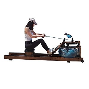 Water Rowing Machine Walnut Wooden Rower for Home Use with LCD Monitor Indoor Cardio Machine Strength Training Exercise Equipment Workout Sports Fitness 440LB Max Capacity