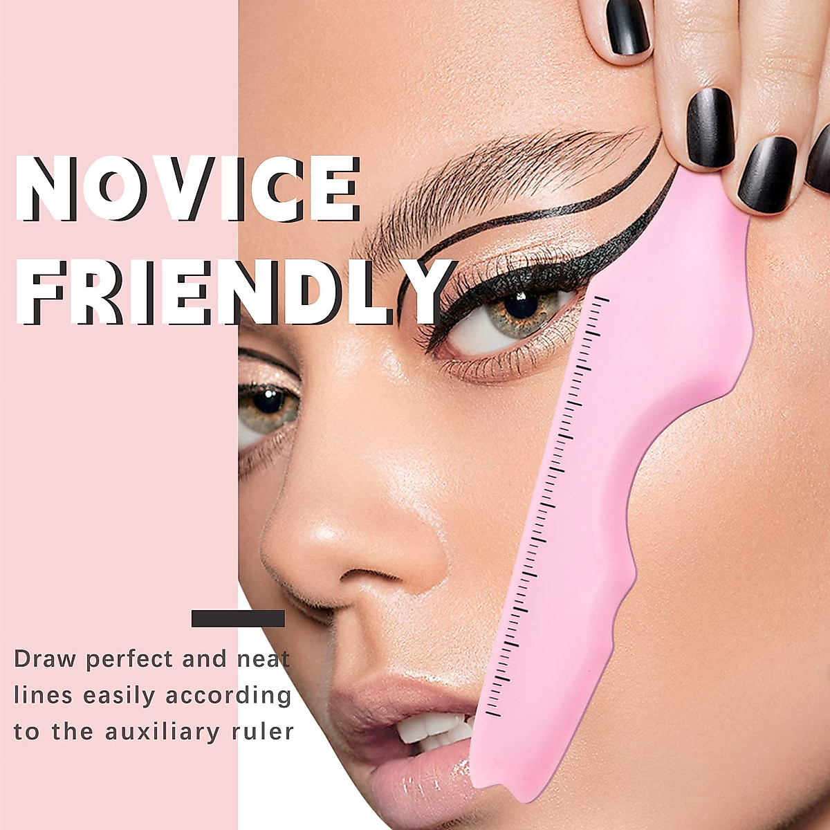 HOSAILY 5 in1 Eyeliner Stencils Silicone Multi-Purpose Eye Makeup Tool for Winged Eyeliner, Defined Eyebrow, Eyelash, Face Contour and Lip Line Lazy Quick Makeup Tool-Pink