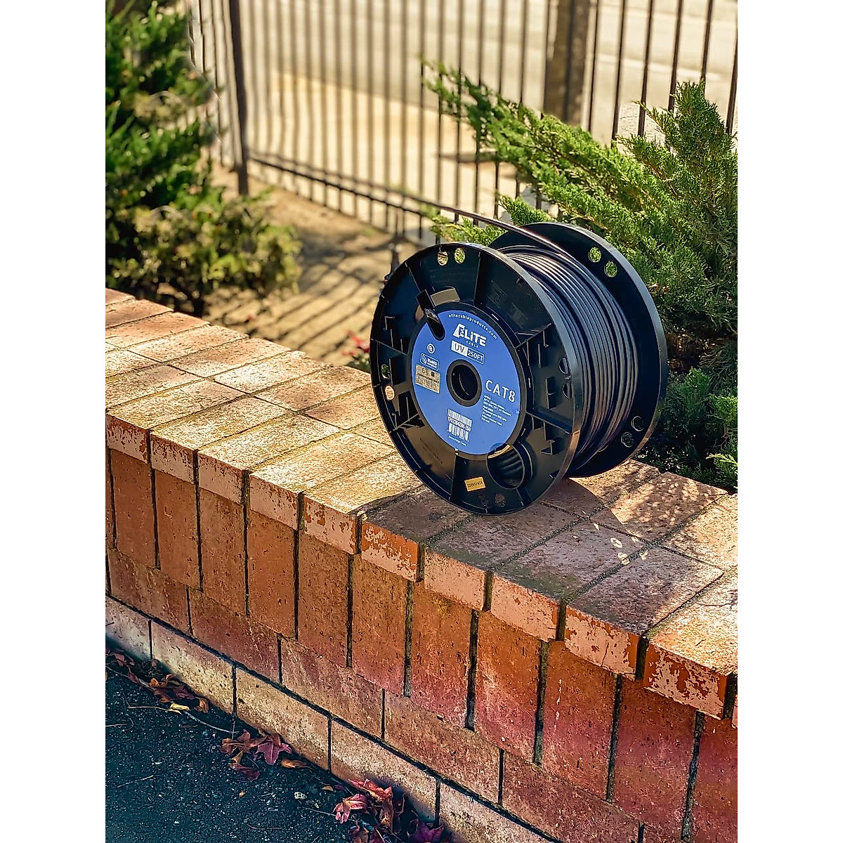 Elite Cat8 250ft Outdoor/Indoor Cable, UV Resistant, 40Gb, 2000MHz, CMR/Riser + UV/Outdoor, High Speed, Pure Solid Copper, Easy Pull Reel, Black