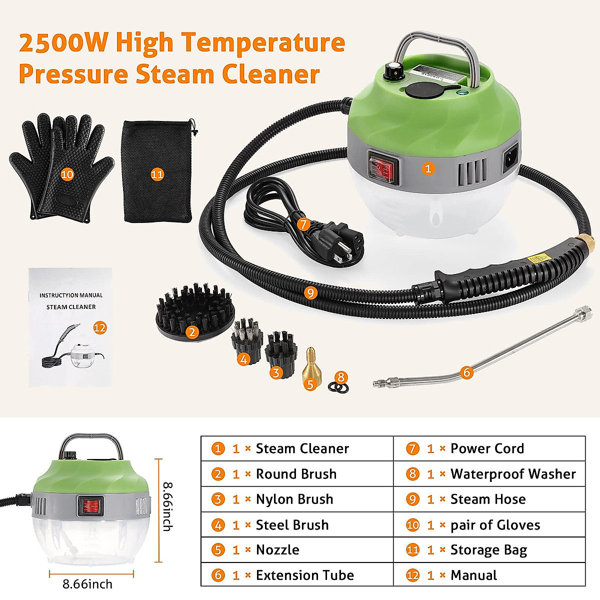 WICHEMI Steam Cleaner for Cleaning, 1800W High Pressure Steam Machine Handheld Steamer + 1800W Multipurpose High-Temp Floor Steam Mop Steam Cleaning Machine for Home Use Car Detailing