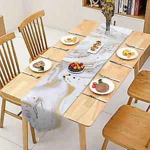 White Gold Flowing Marble Table Runner Spring Summer Table Runners Dresser Scarf for Home Party Holiday Kitchen Dining Table Decor 70x13 INCH